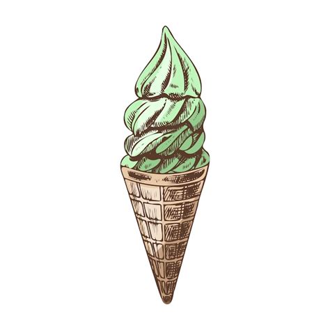 Premium Vector Vintage Hand Drawn Colored Sketch Of A Waffle Cone