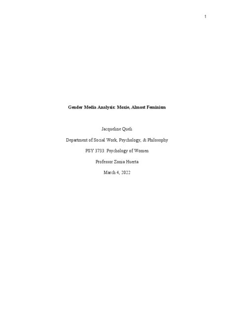 Gender Media Analysis Moxie Almost Feminism Pdf Sexism Gender