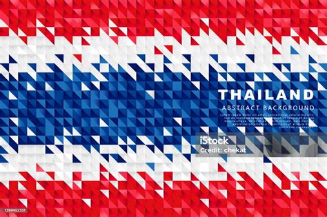 태국 국기 태국 국기의 화려한 빨간색 흰색과 파란색 줄무늬의 형태로 작은 삼각형의 추상적 인 배경 태국 국기에 대한 스톡 벡터