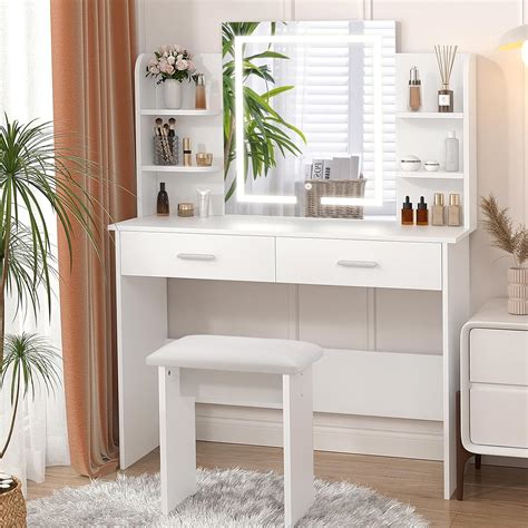 Amazon SMOOL Vanity Desk With Lighted Mirror Makeup Vanity Table With Color Light