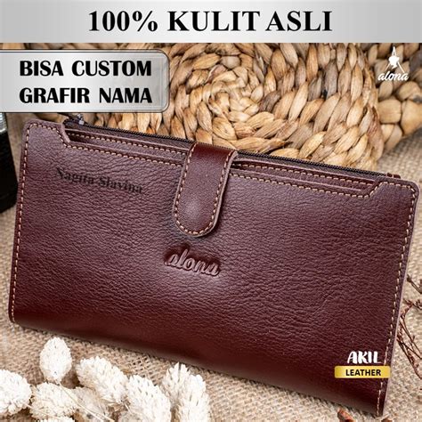 Jual Dompet Panjang Kulit Wanita Branded Alona Evelyn Leather Wallet Bahan Kulit Sapi Asli