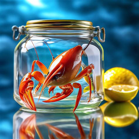 "🦞 in a transparent jar, canned …" — image created in Shedevrum