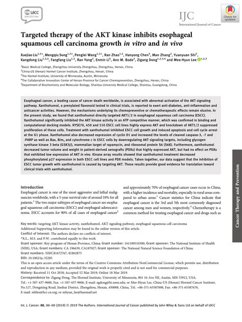 Pdf Targeted Therapy Of The Akt Kinase Inhibits Esophageal Squamous