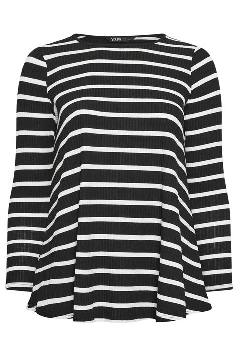Yours Plus Size Black Stripe Print Ribbed Swing Top Yours Clothing