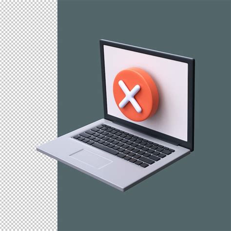 premium psd 3d laptop and x sign laptop with cross sign error or