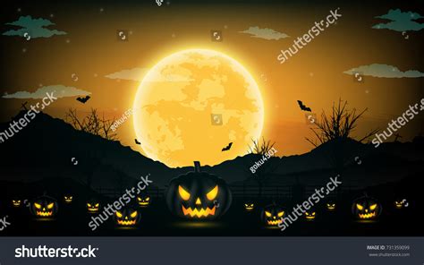 Halloween Night Background Pumpkin Naked Trees Stock Vector Royalty Free Shutterstock