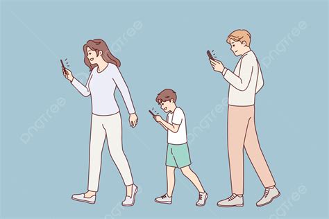 스마트폰을 들고 거리를 걷는 아이가 있는 가족 어린이 스마트 폰 작은 Png 일러스트 및 벡터 에 대한 무료 다운로드 Pngtree