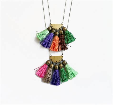 Boho Tassel Necklace Long Colorful Necklace Fringe Necklace Etsy