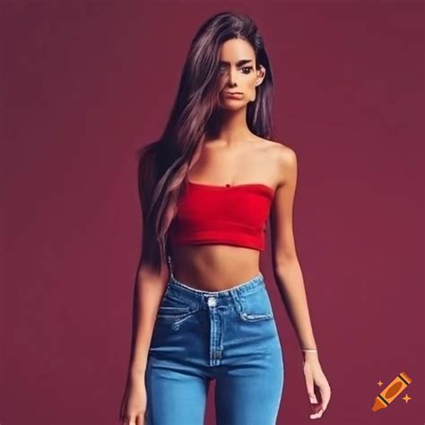 Blue Skinny Jeans And Cherry Red Crop Top