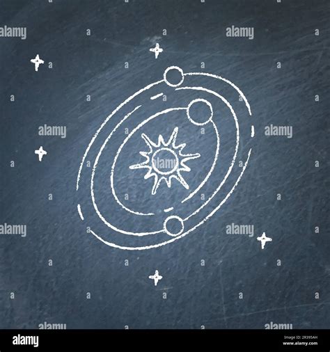 Solar System Icon On Chalkboard Planets Rotating Around The Star