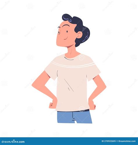 Confident Man Character With Satisfied Face And Hands On Hips