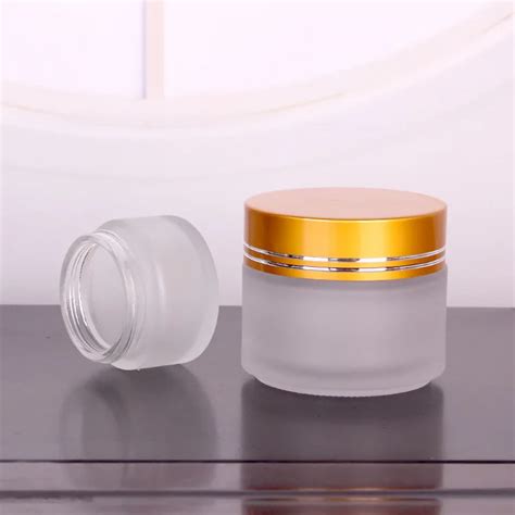 Ml Frosted Cosmetic Packaging Cream Glass Jars With Golden Shiny Lids Buy Cream Glass Jars
