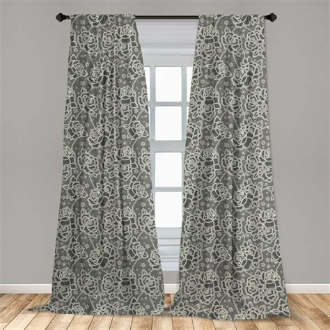 Vintage Curtains 2 Panels Set Ornate Romantic Roses Pattern Lace Style