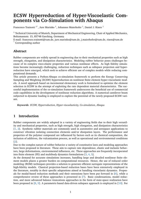Pdf Ecsw Hyperreduction Of Hyper Viscoelastic Com Ponents Via Co Simulation With Abaqus