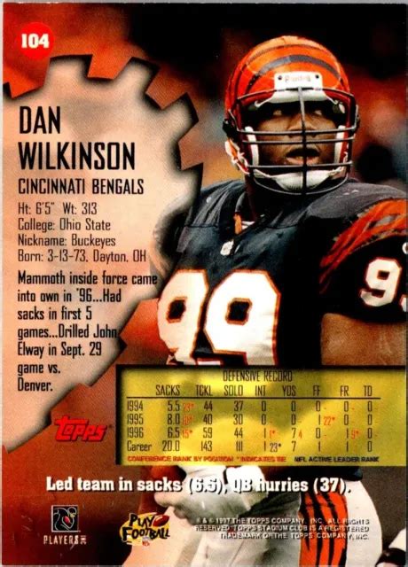1997 Stadium Club Dan Wilkinson 104 Bengals De Cincinnati Eur 210