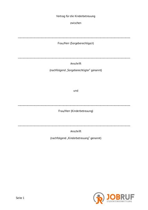 Vertrag F R Kinderbetreuung Und Babysitter