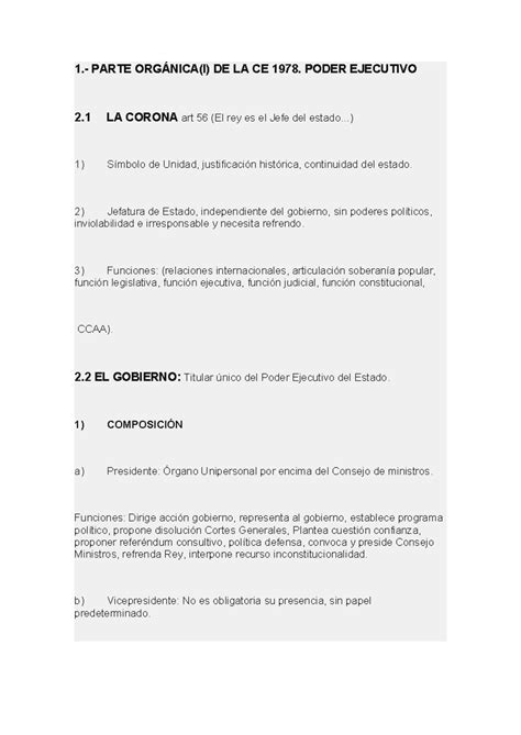 Esquema Poder Ejecutivo 1 Parte OrgÁnicai De La Ce 1978 Poder
