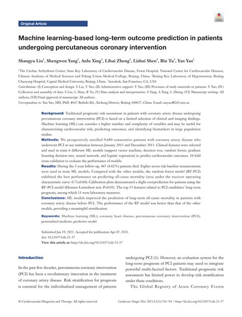 Pdf Machine Learning Based Long Term Outcome Prediction In Patients
