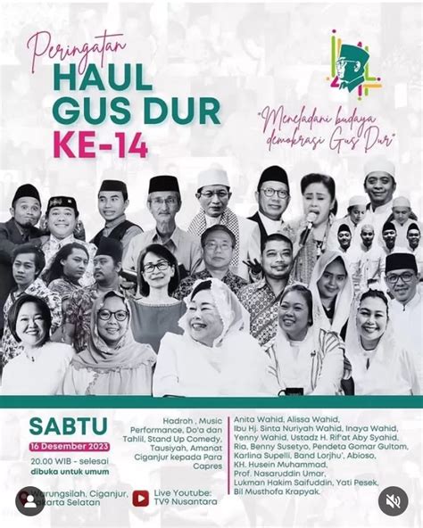 Ini Tema Dan Tokoh Pengisi Peringatan Haul Gus Dur Ke 14 Qubaca