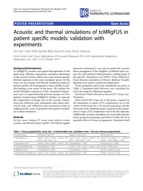 Pdf Acoustic And Thermal Simulations Of Tcmrgfus In Patient Specific Models Validation With