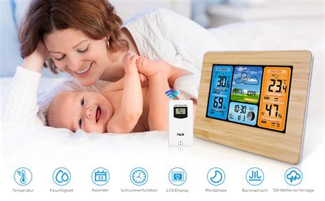 AOZBZ Digitale Funkwetterstation mit Außensensor Innen und Außenthermometer mit Zeit