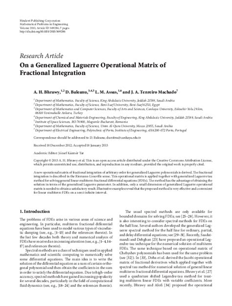 Pdf On A Generalized Laguerre Operational Matrix Of Fractional