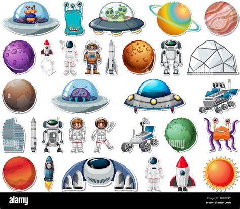Set Of Stickers With Solar System Objects Isolated Illustration Stock