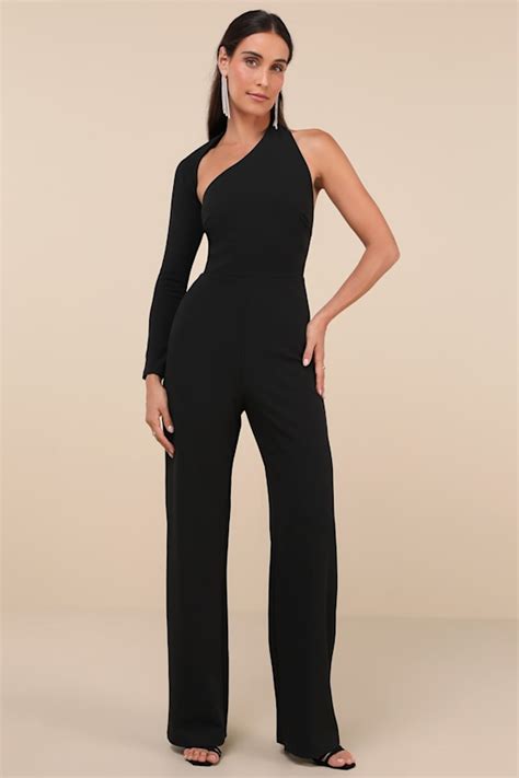 Black Jumpsuit One Shoulder Jumpsuit Long Sleeve Jumpsuit Lulus