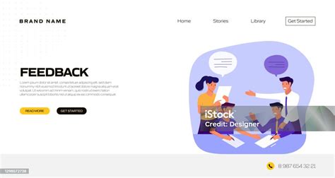 랜딩 페이지 템플릿 웹 사이트 배너 광고 및 마케팅 자료 온라인 광고 비즈니스 프레젠테이션 등에 대한 피드백 개념 벡터 일러스트레이션 Brand Name Online