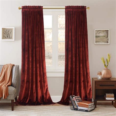 Roslynwood Velvet Luxurious Rust Red Elegant Curtains Rod Pocket