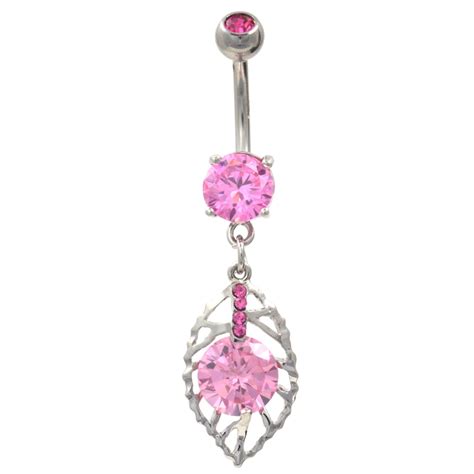 Spider Dangling On A Web Belly Ring Wpink Gems