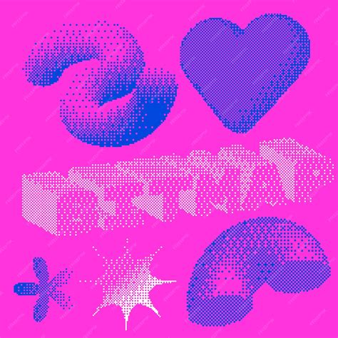 Premium Vector Universal Trendy Geometric D Shapes Set Twirl Heart Half Ring And Word Bitmap