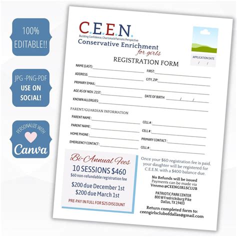 Editable Registration Form Template Simple Desert Designs