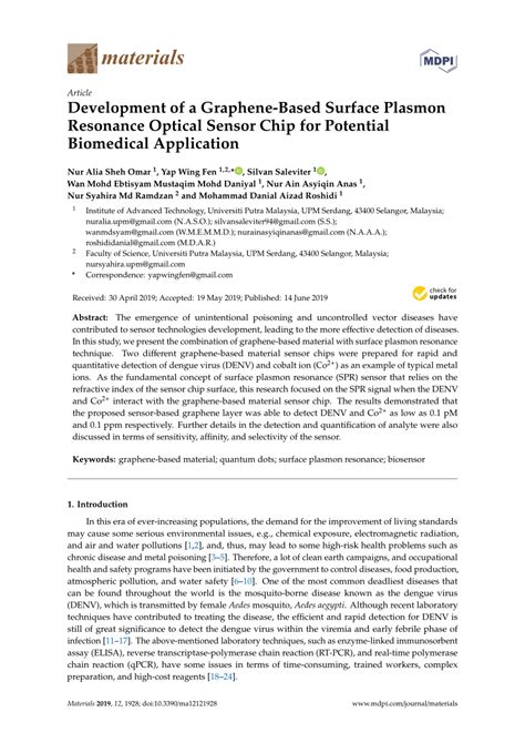 Pdf Development Of A Graphene Based Surface Plasmon Resonance Optical Sensor Chip For