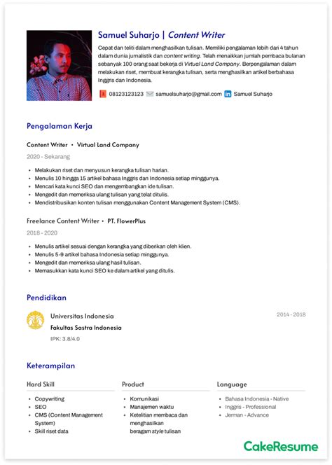 20 Contoh Cv Bahasa Indonesia Yang Menarik Hrd Dan Ats Friendly Cake