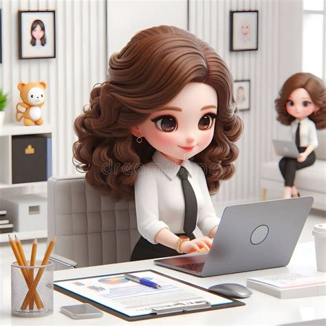 Animated Businesswoman Working Diligently At Her Desk In A Corporate