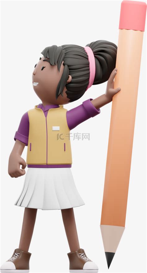 漂亮女性姿势的3D棕色铅笔形象素材图片免费下载 千库网