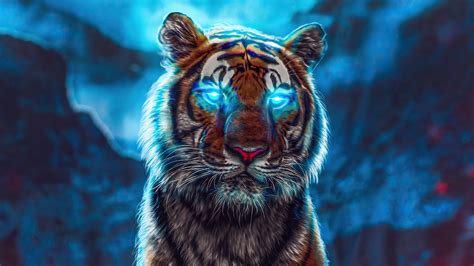 Tigre Con Ojos Iluminados De Azul Fondo De Pantalla 4k Hd Id6972