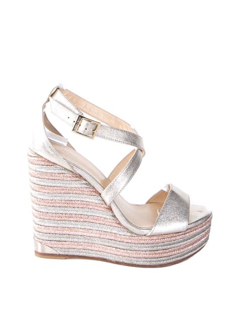 Metallic Gold Stripe Wedge Espadrille Platform Sandals