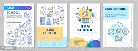 Smm 학교 브로셔 템플릿 레이아웃입니다 전단지 소책자 선형 그림이있는 전단지 인쇄 디자인 잡지 연례 보고서 광고 포스터에 대한 마케팅 과정 벡터 페이지 레이아웃 A4