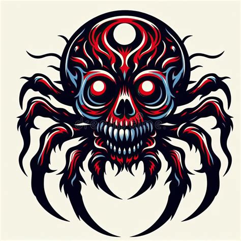 Spider Emblem With Fiery Ornament Style Stock Illustration