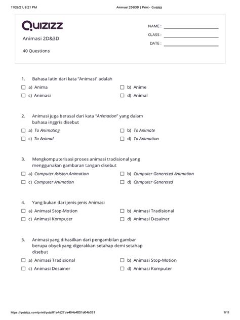 Animasi 2dand3d Print Quizizz Pdf
