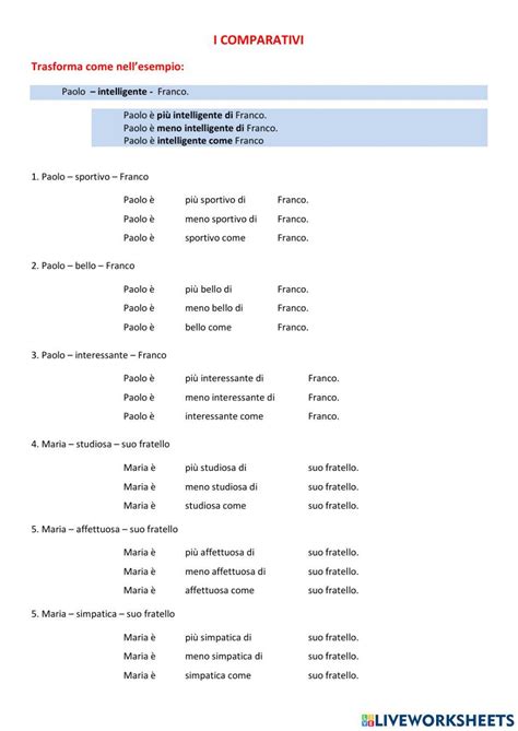 I Comparativi Free Interactive Worksheets 6410705