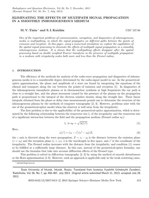 Pdf Eliminating The Effects Of Multipath Signal Propagation In A