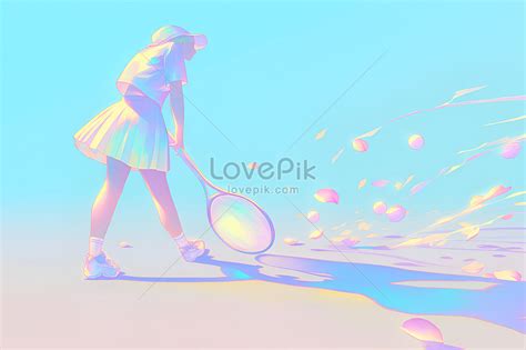 테니스 라켓을 흔드는 여자 일러스트 무료 다운로드 Lovepik