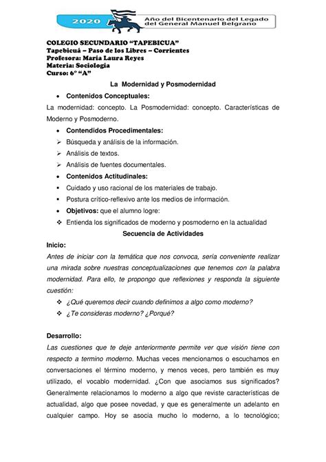 16 La Modernidad Y Posmodernidad Colegio Secundario