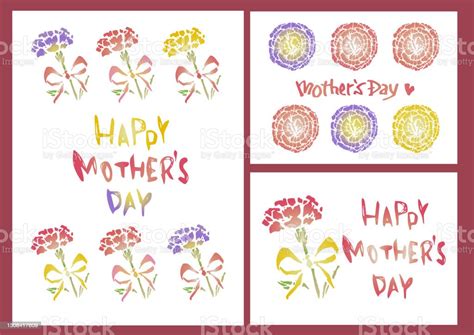 Mothers Day Retro Design T Card Carnation Stencil Watercolor Floral