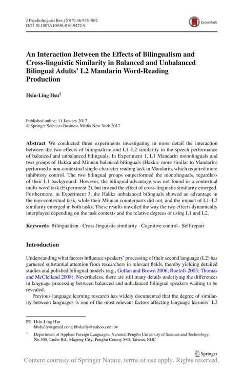 An Interaction Between Te Effects Of Bilingualism And Cross Linguistic Similarity In Balanced