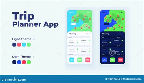 Trip Planner App Cartoon Smartphone Interface Vector Templates Set Stock Vector Illustration