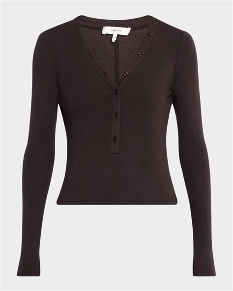 Frame Long Sleeve Ribbed Henley Top Neiman Marcus